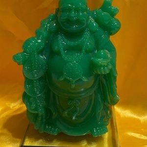 Art | Chinese Wealth Money Happy Laugh Green Buddha Carrying Coins ...